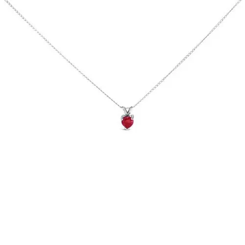 HAUS OF BRILLIANCE 14k Gold Heart Gemstone Pendant Necklace - Red Ruby | White